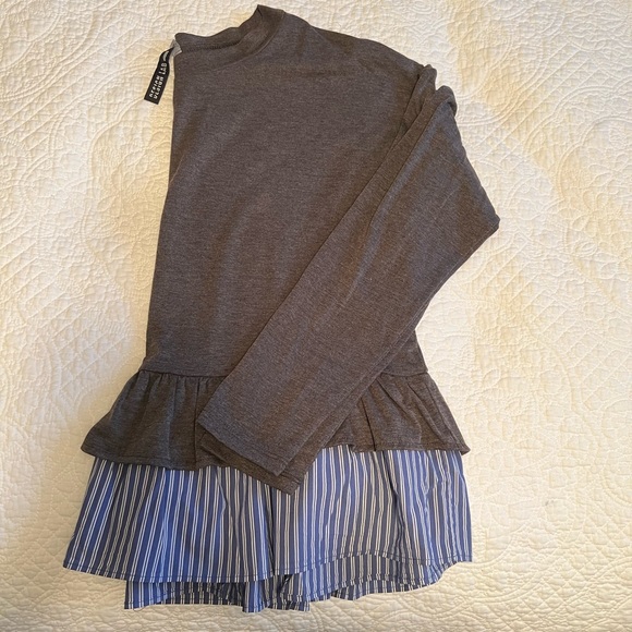 Design Lab Lord & Taylor | Tops | Design Lab Grey Flutter Hem Striped ...